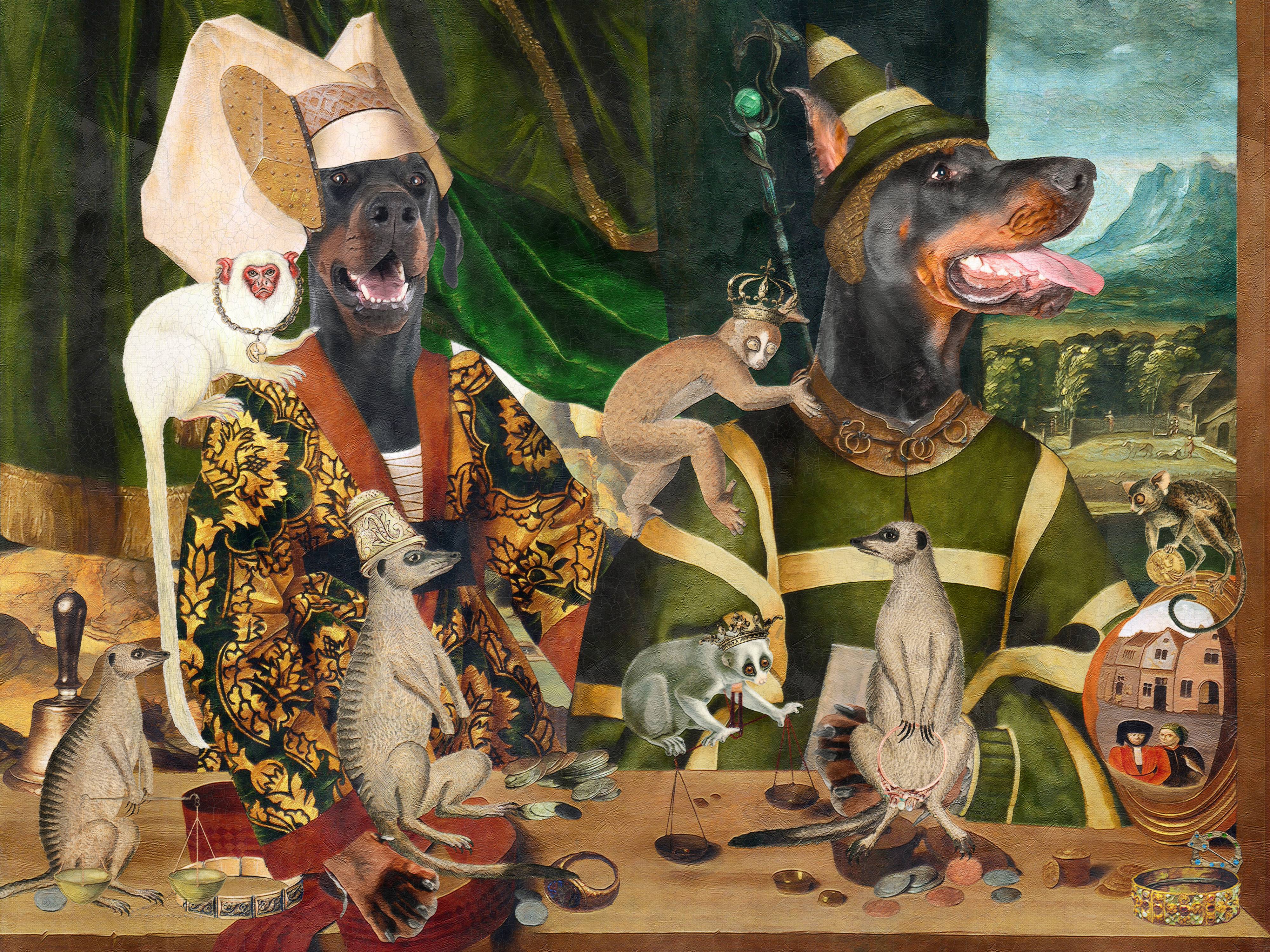 Doberman Pinscher The goldsmith watchers Renaissance Painting Dog Nobility Dogs